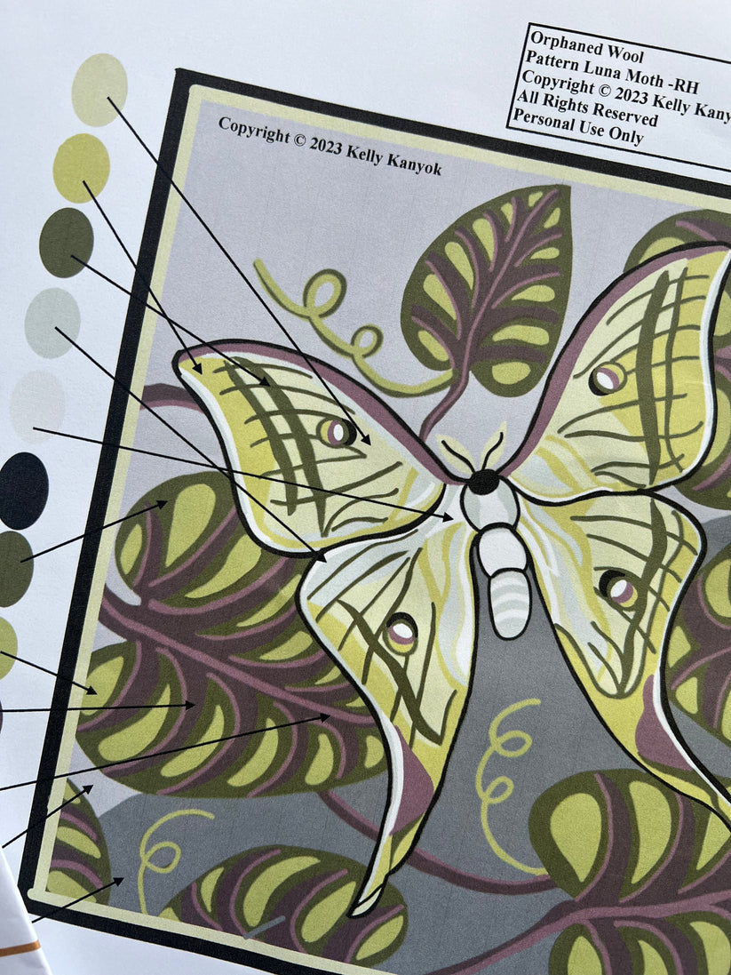 Luna Moth- Linen Rug Hooking Pattern – Orphaned Wool