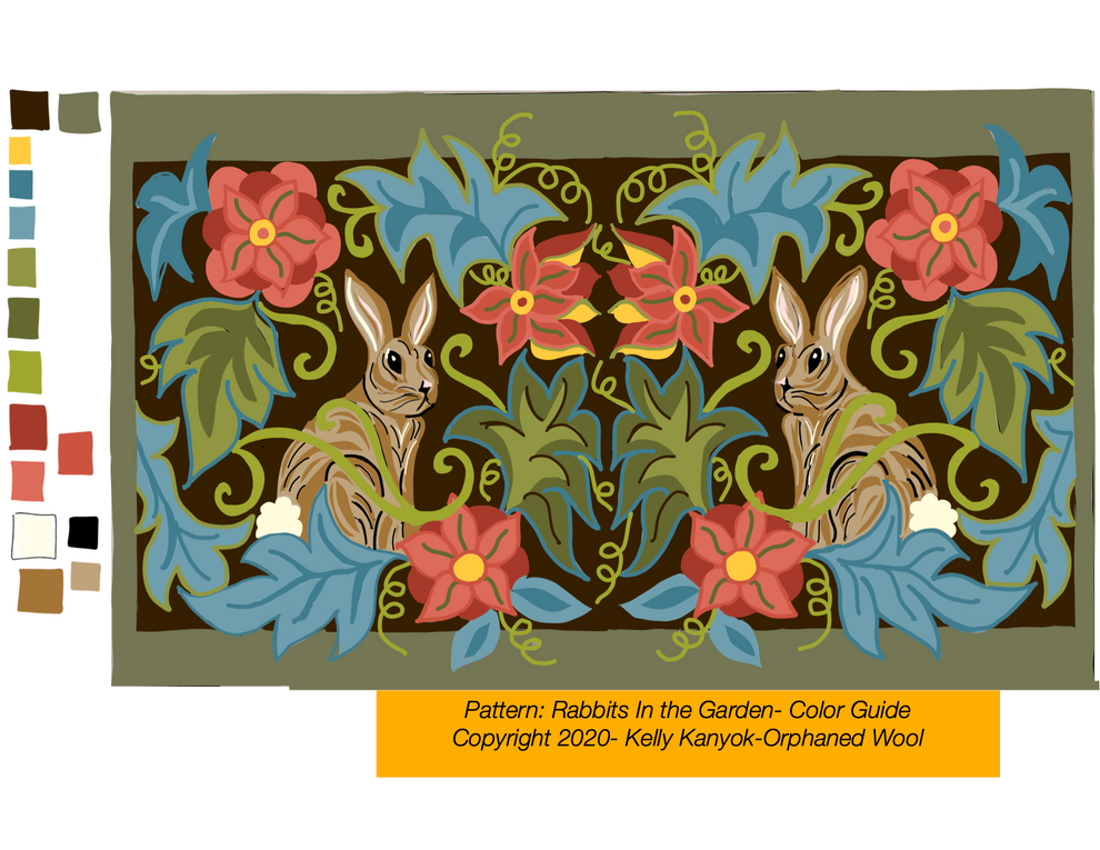 Rabbits in the Garden-Linen Rug Hooking Pattern – Orphaned Wool